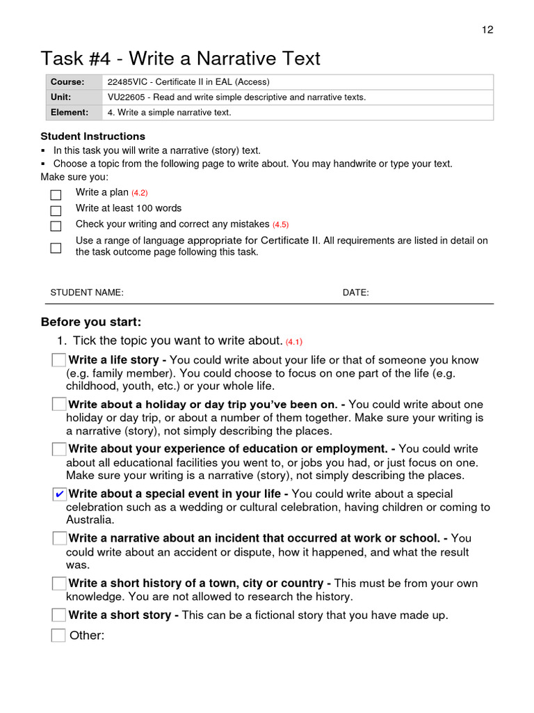 C2 VU22605 - Task 4-Writing Narrative | PDF | Career & Growth | Foreign Language Studies
