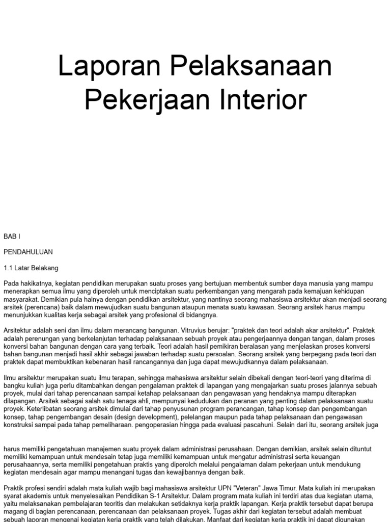 Laporan Pelaksanaan Proyek Interior | PDF