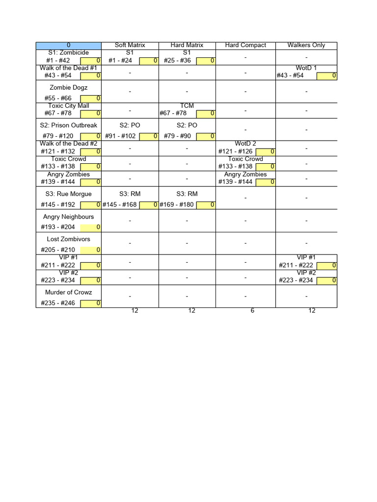 Zombie Matrix & Cards | PDF