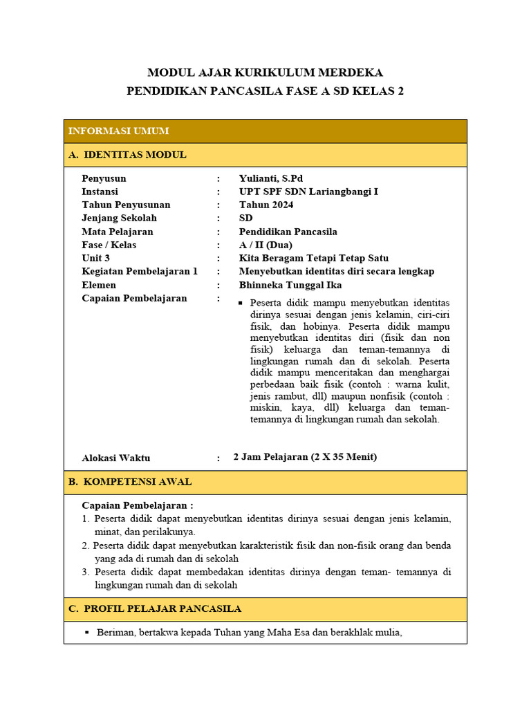 Modul Ajar Kurmer Sri Haryati Kelas 2 | PDF | Kesehatan Holistik | Sains & Matematika