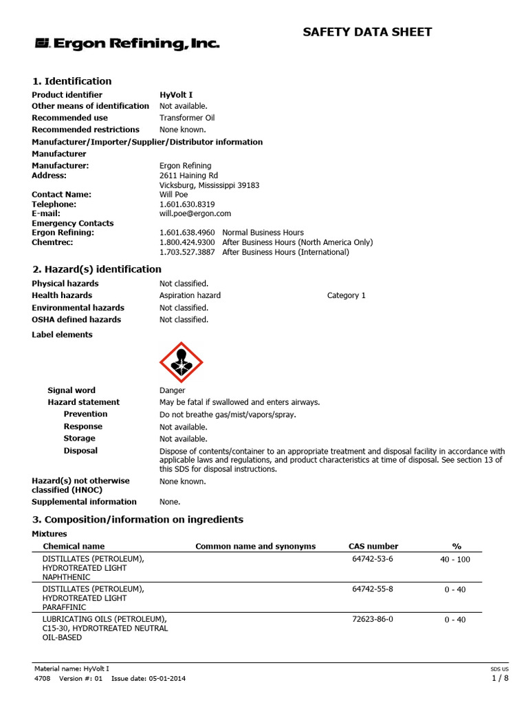 2014 - 05 - 01 Sds Us - Hyvolt I | PDF | Dangerous Goods | Personal ...