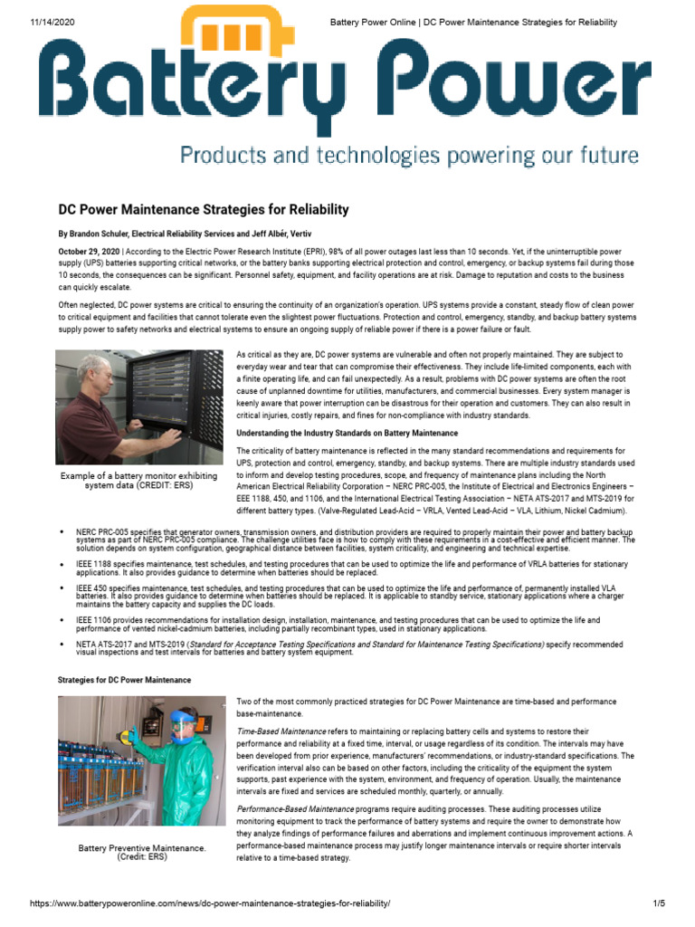 DC Power Maintenance Strategies For Reliability Battery Power Online ...