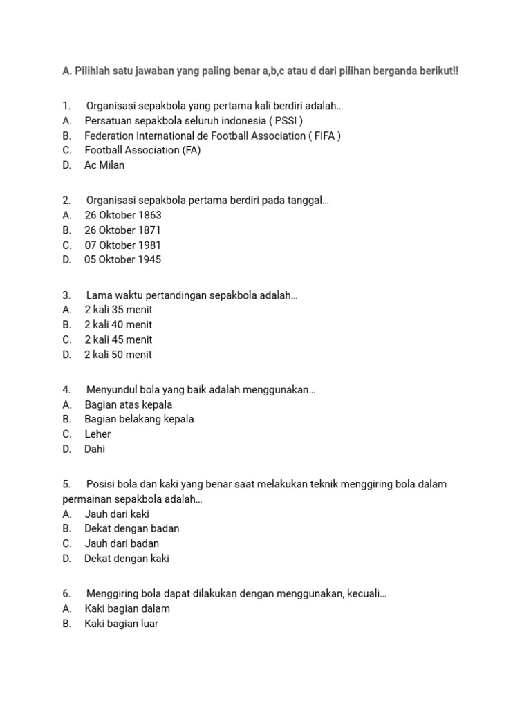 Soal Uas Pjok Kls 9 New | PDF