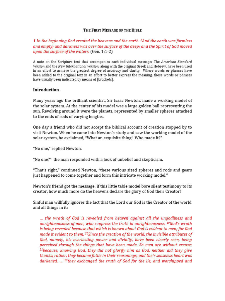 1 The First Message of The Bible | PDF | Genesis Creation Narrative ...