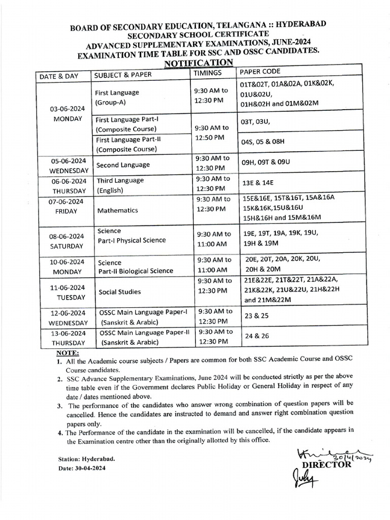 Time Table of SSC ASE June 2024 | PDF