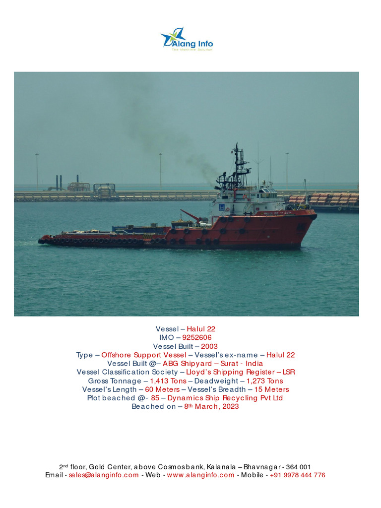 Halul 22 Offshore Support Vessel Details | PDF | Technology & Engineering