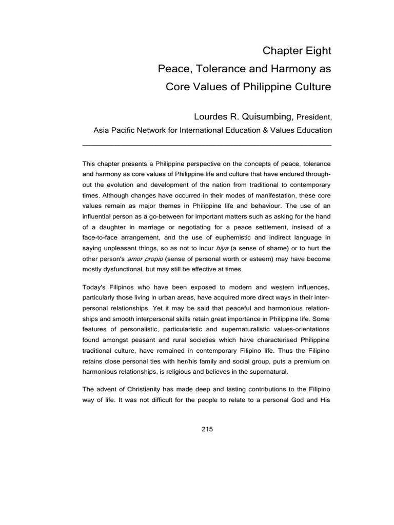 Peace, Tolerance and Harmony As Core VAlues of Philippine Culture ...