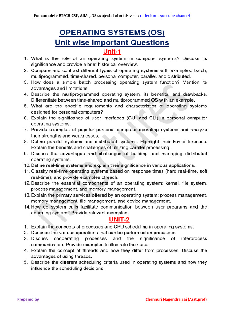 OS Unitwise imp questions | PDF | Operating System | Process (Computing)