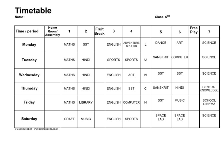 6TH CLASS TIME TABLE(1) | PDF