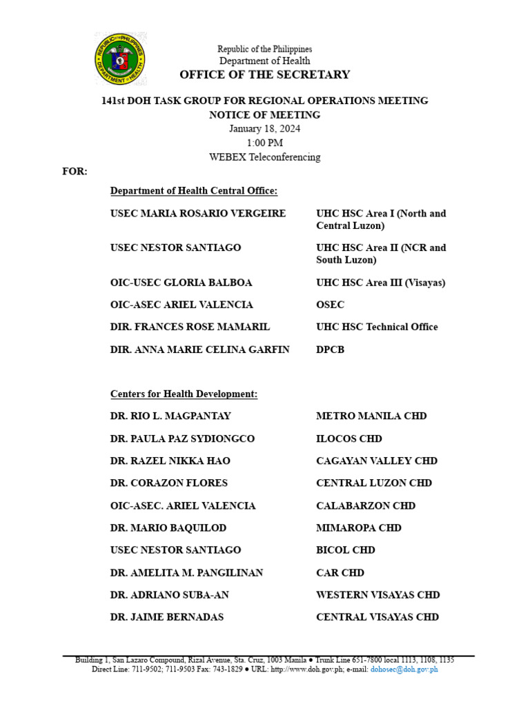 DOH TGRO 141 NOM 141st DOH TGRO Meeting January 18 2024 | PDF ...