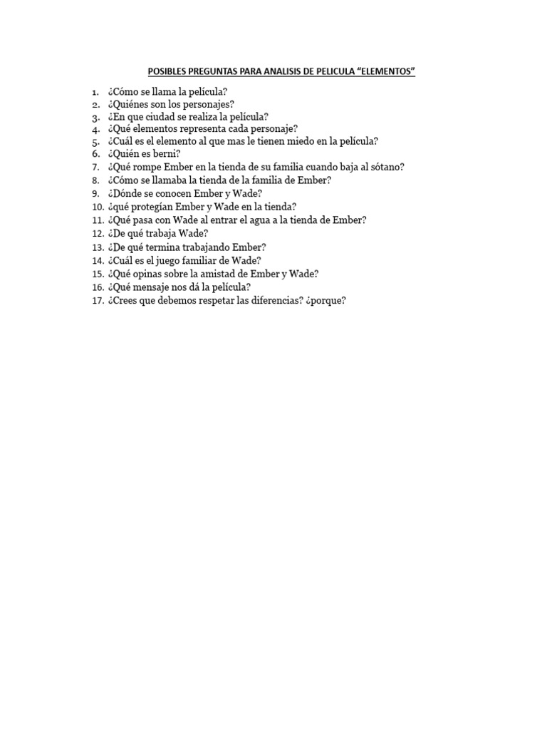 Posibles Preguntas Para Analisis de Pelicula_elementos | PDF