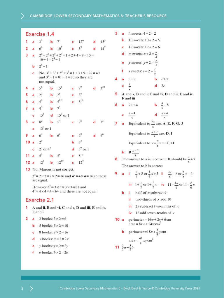 Workbook Answers Y7 Unit 2 | PDF | Mathematics | Elementary Mathematics
