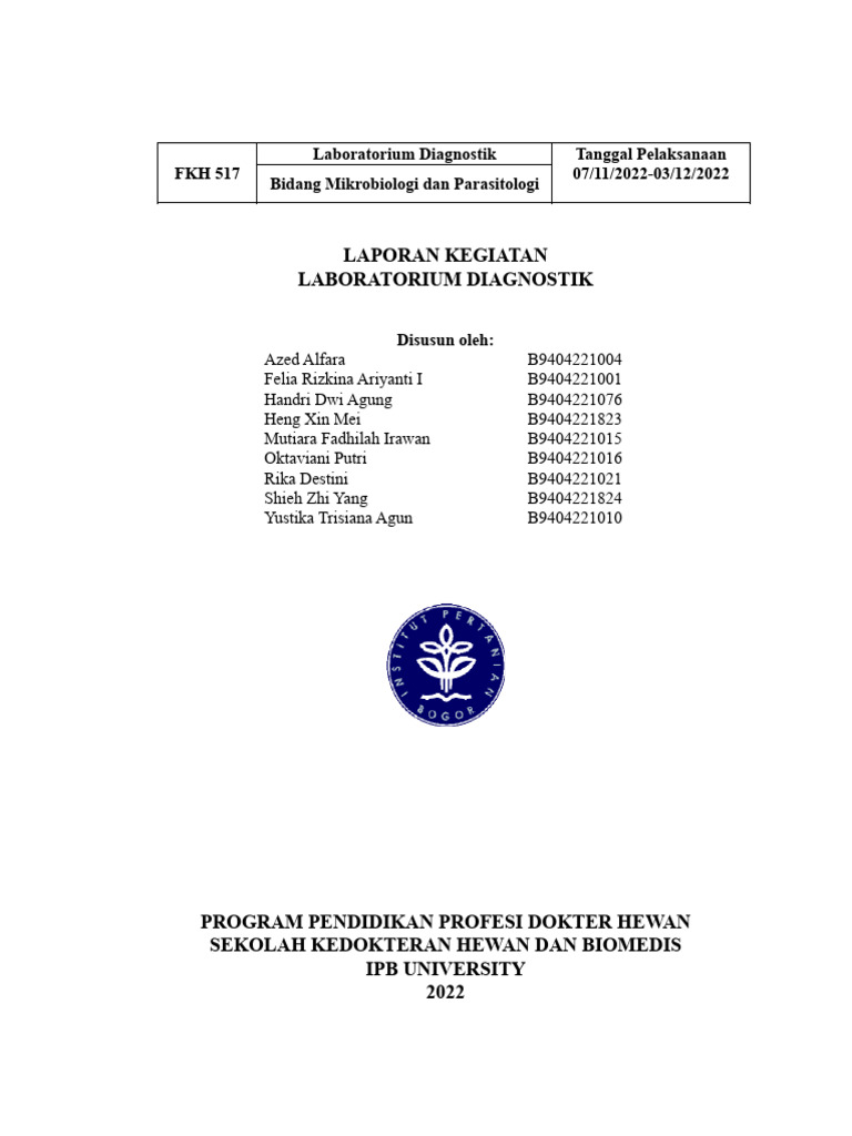 Laporan Akhir Lab Diagnostik - Kelompok C2 PPDH I | PDF