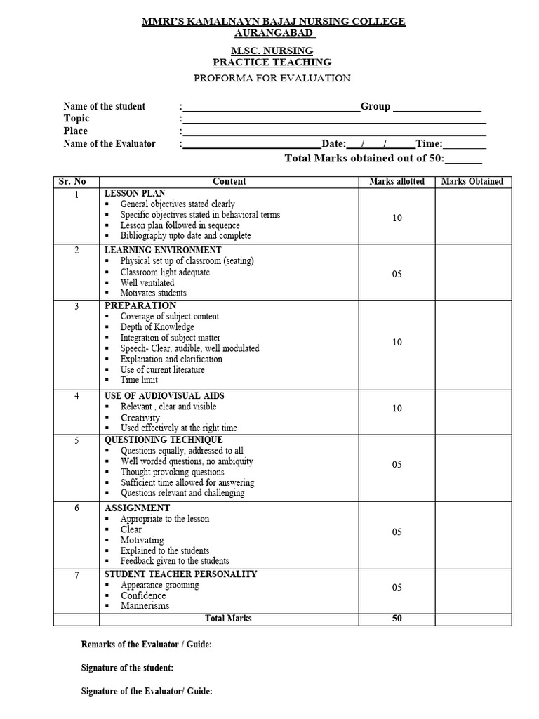 Evaluation Teaching Practice | PDF | Lesson Plan | Pedagogy