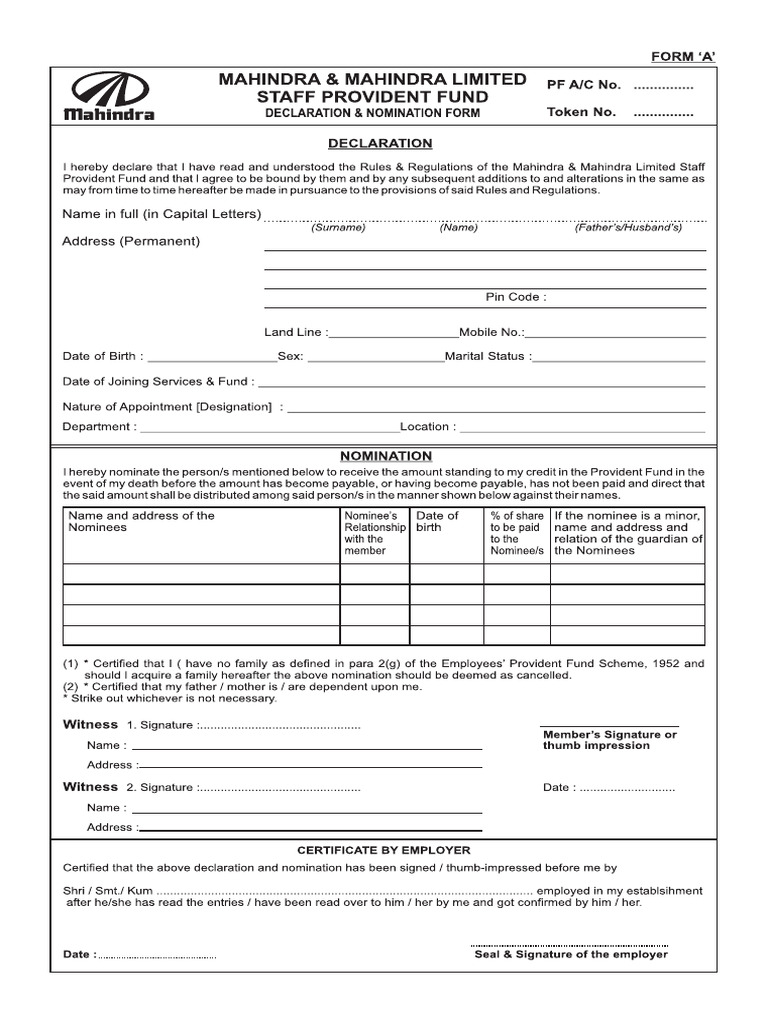 PF Nomination Form | PDF