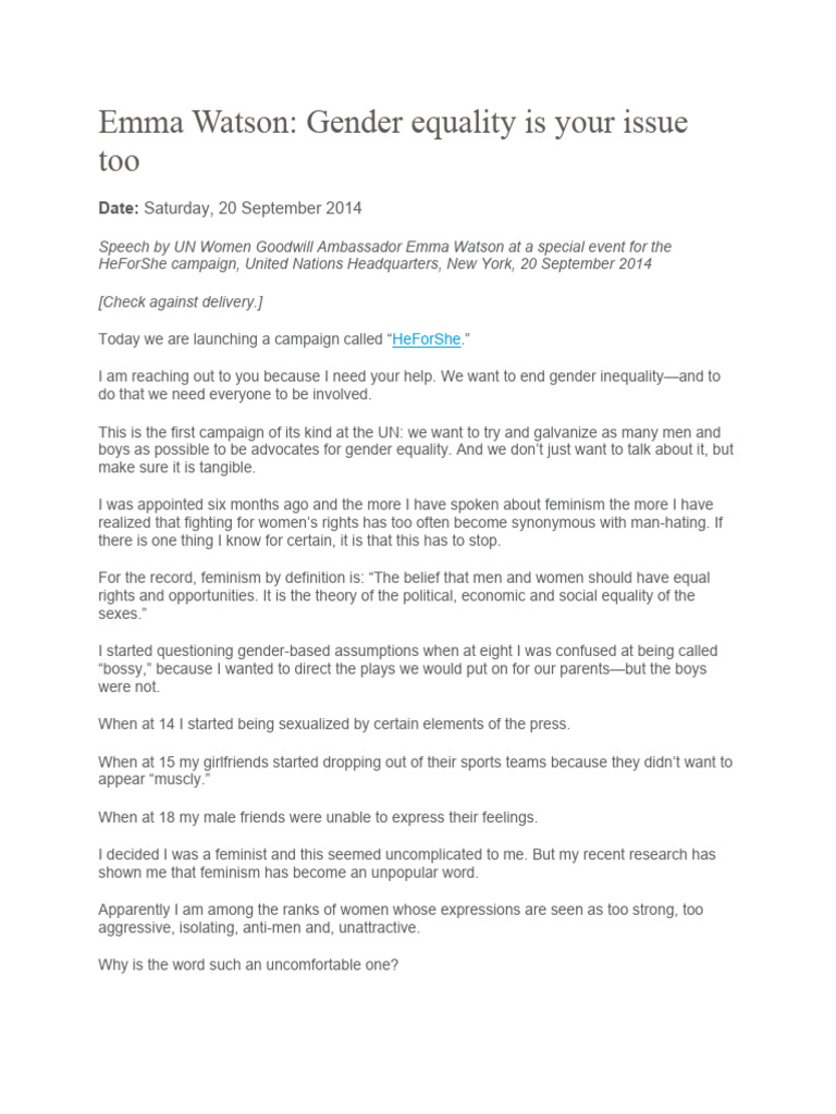 Emma Watson Pdf Gender Studies Feminism