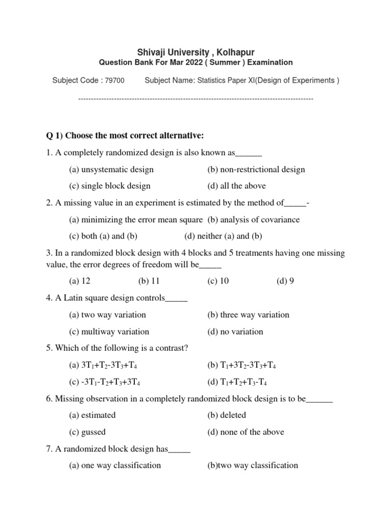 Statistics Exam Prep Guide | PDF | Analysis Of Variance | Experiment