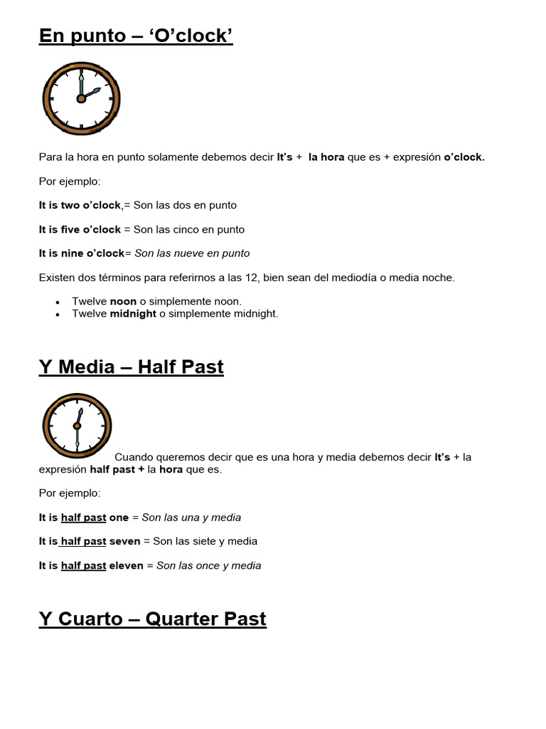 Cómo decir la hora en inglés | PDF