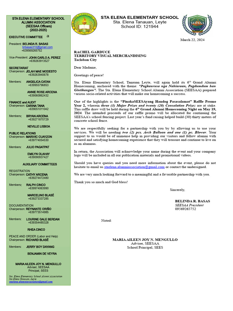 Partnership Letter 5th Grand Alumni Homecoming | PDF