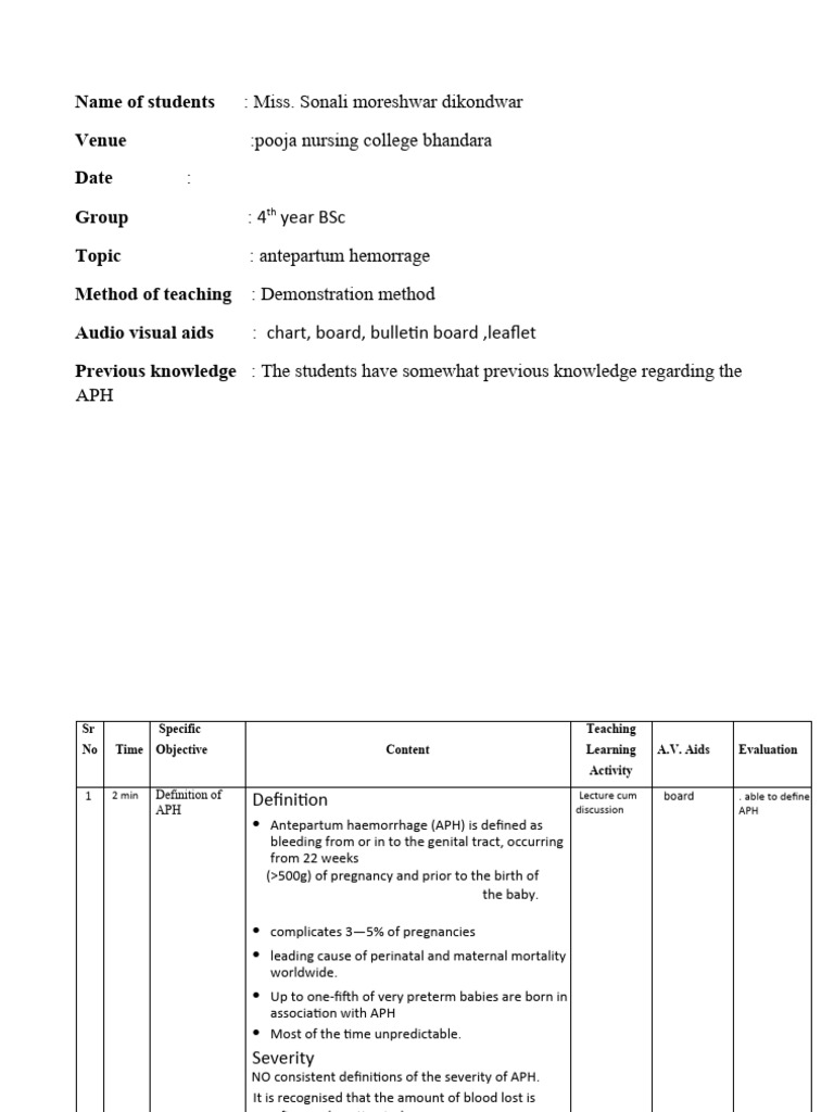 APH Lession Plan | PDF | Fetus | Childbirth
