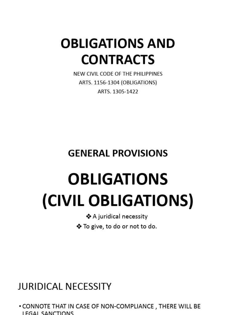 Philippine Civil Code: Obligations Overview | PDF | Payments | Negligence