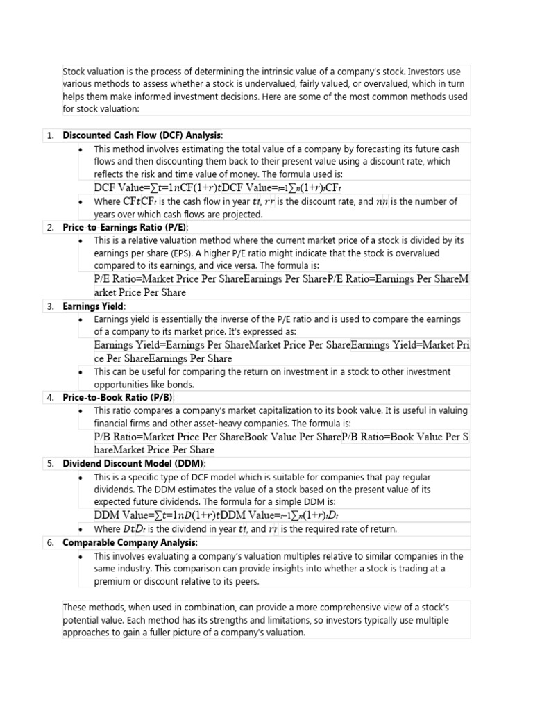 Stock Valuation Is The Process of Determining The Intrinsic Value of A ...