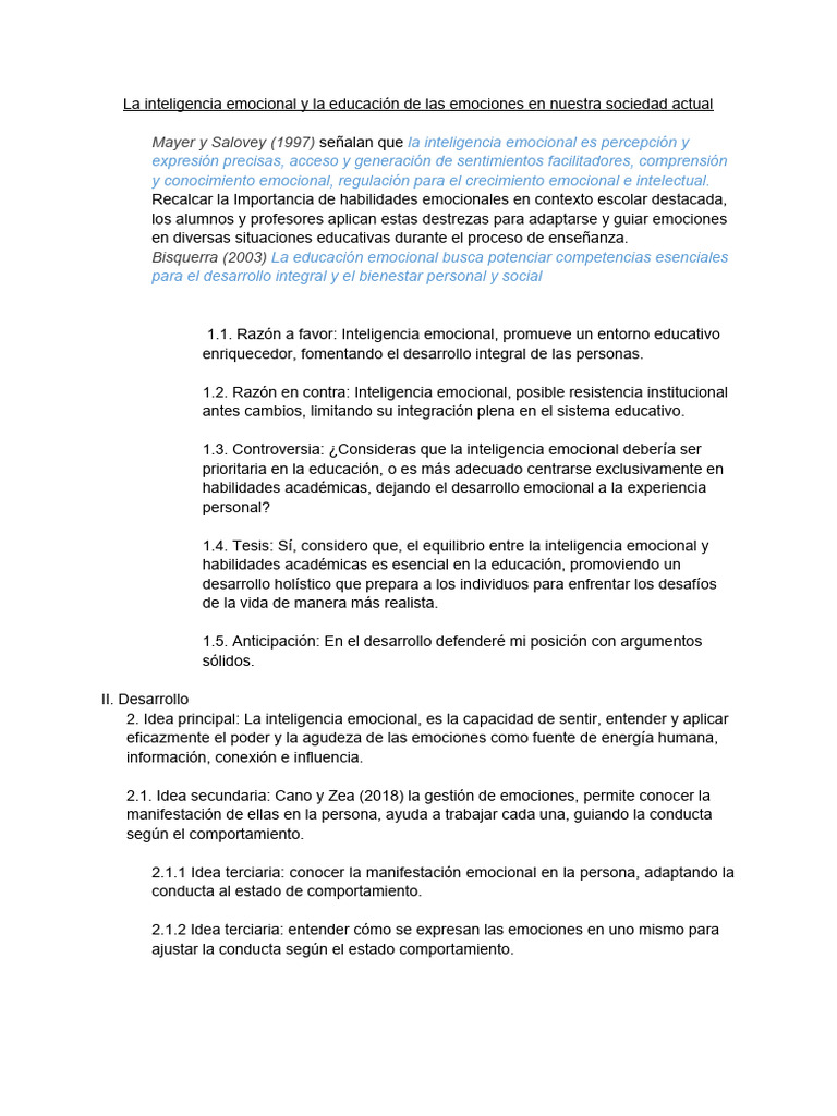 La Inteligencia Emocional Y La Educación De Las Emociones En Nuestra