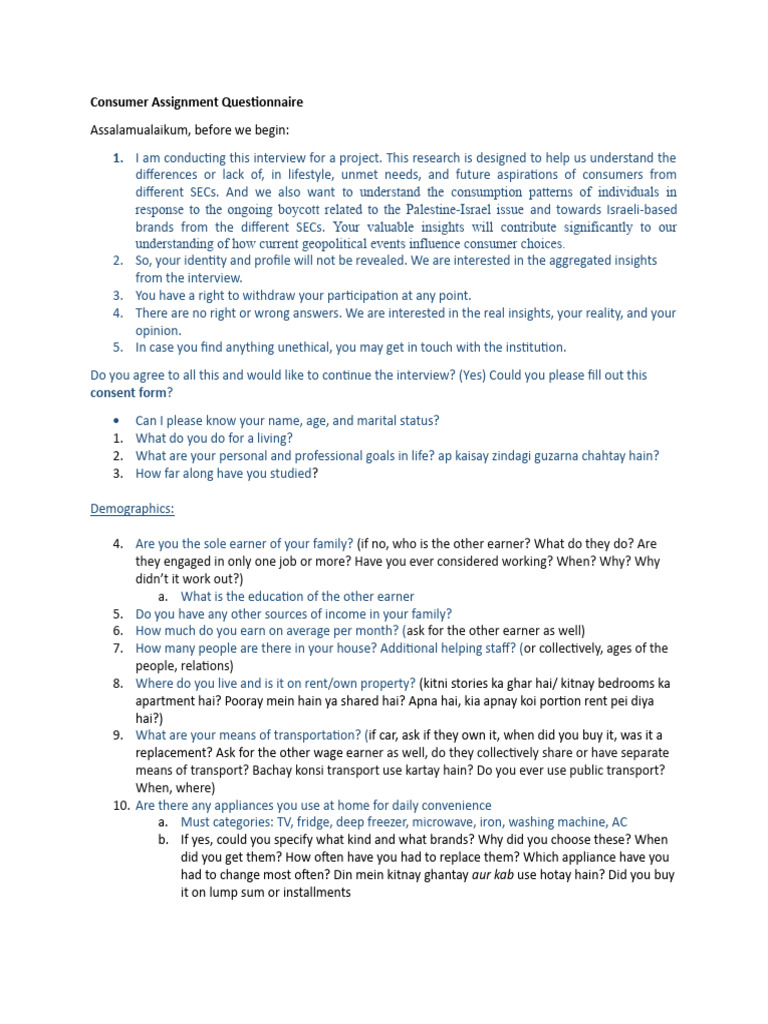 Consumer Assignment Questionnaire | PDF | Brand | Home Appliance