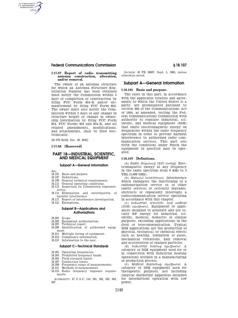 CFR 2023 Title47 Vol1 Part18 | PDF | Information And Communications ...