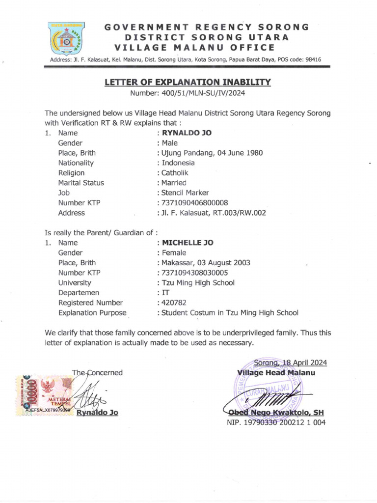 Letter of Explanation Inability0001 | PDF