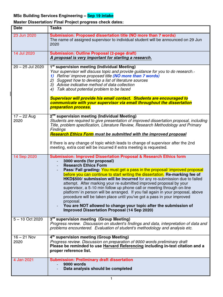 Timeline Msc Bse Master Dissertation 1920sep19 20200521 Pdf Thesis