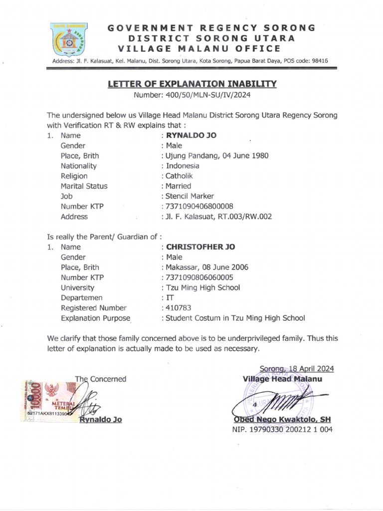 Letter of Explanation Inability | PDF