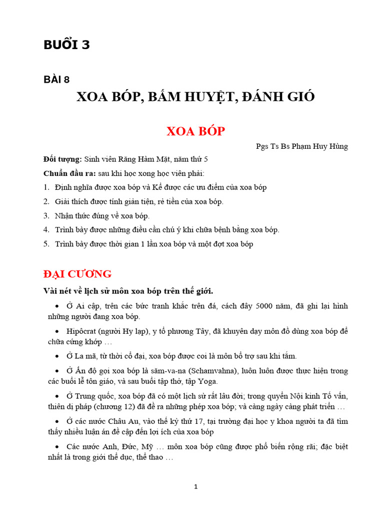 Buoi 3 Bai 8 KY THUAT XOA BOP BAM HUYET DANH GIO | PDF