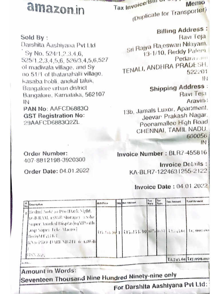 Redmi Note 10 Pro Bill | PDF