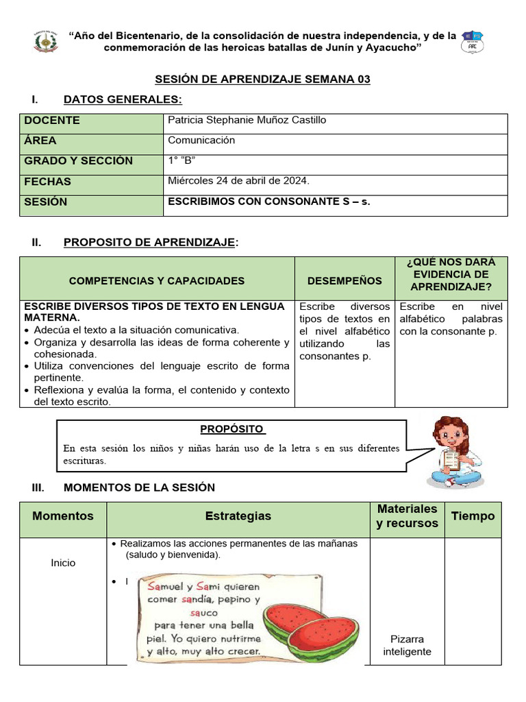 Escribimos Con La Consonante S | PDF | Aprendizaje | Escritura