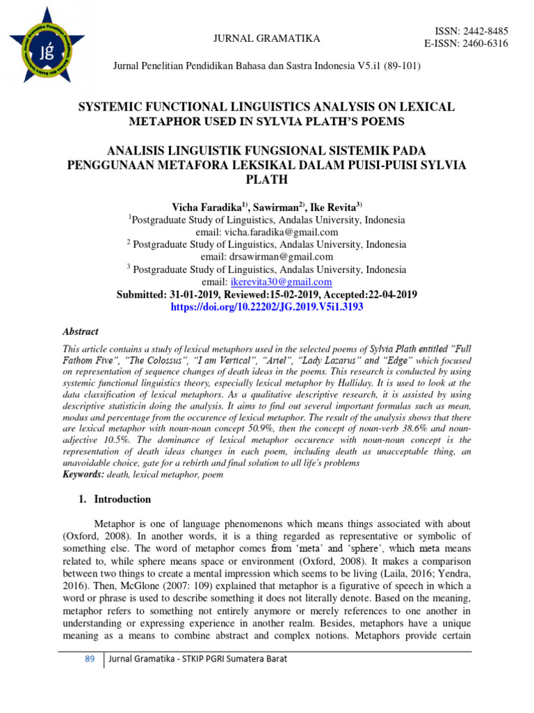 ANALISIS LINGUISTIK FUNGSIONAL SISTEMIK PADA PENGGUNAAN METAFORA ...