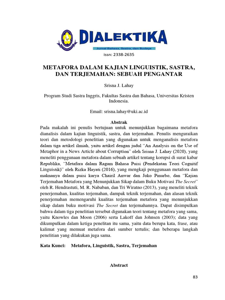 Analisis Metafora dalam Linguistik dan Sastra | PDF | Seni & Disiplin ...
