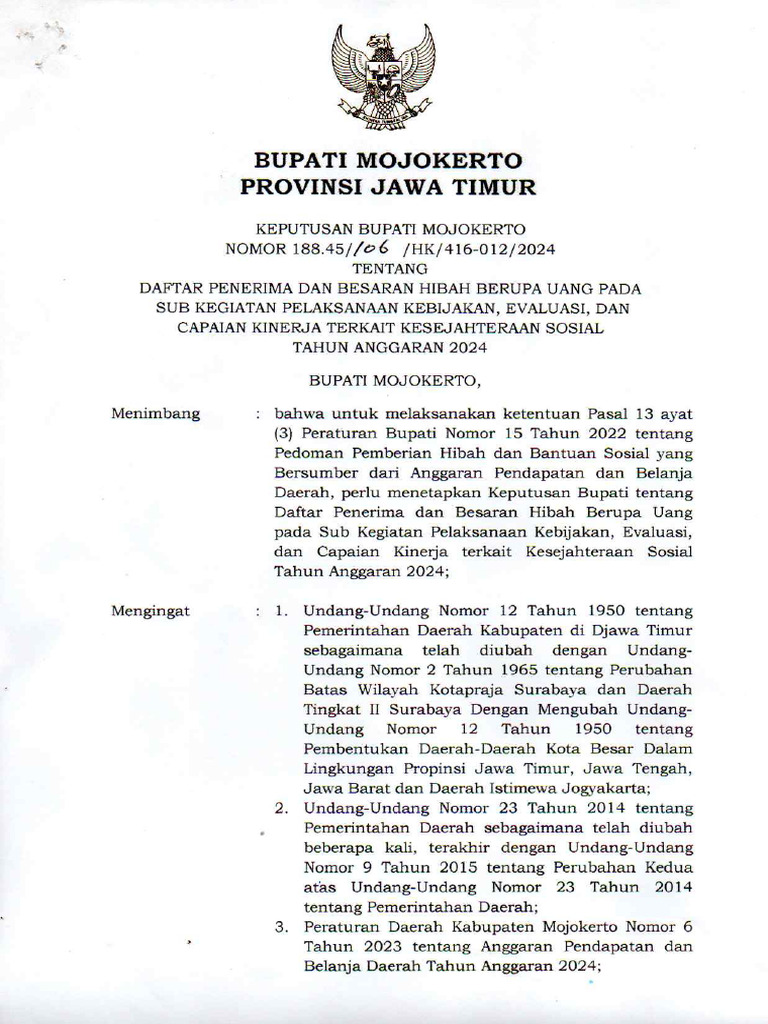 SK Hibah Apbd Tahun 2024 | PDF