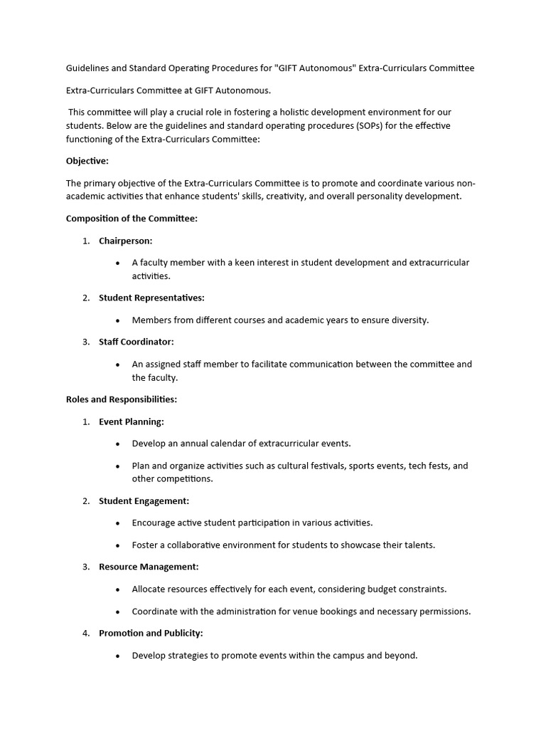 Guidelines and SOP For Extra-Curriculars Committee | PDF | Career ...