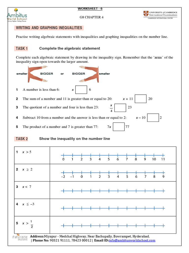 G8chapter4worksheet6 | PDF | Inequality (Mathematics) | Numbers