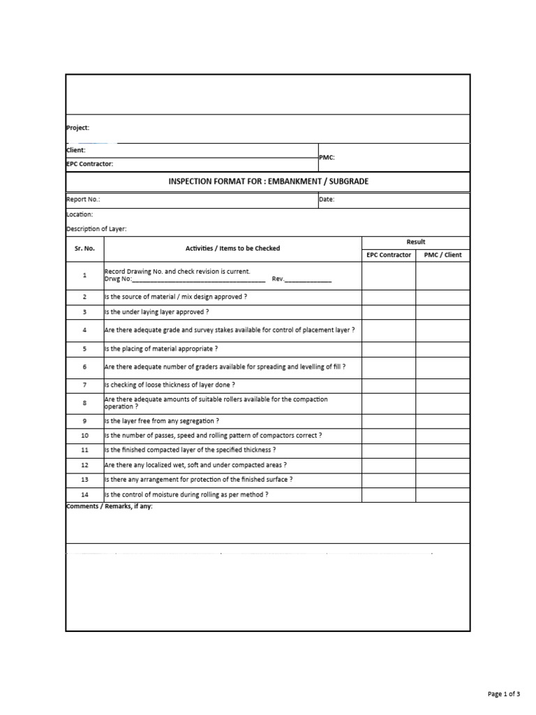 Checklist - EMBANKMENT SUBGRADE | PDF