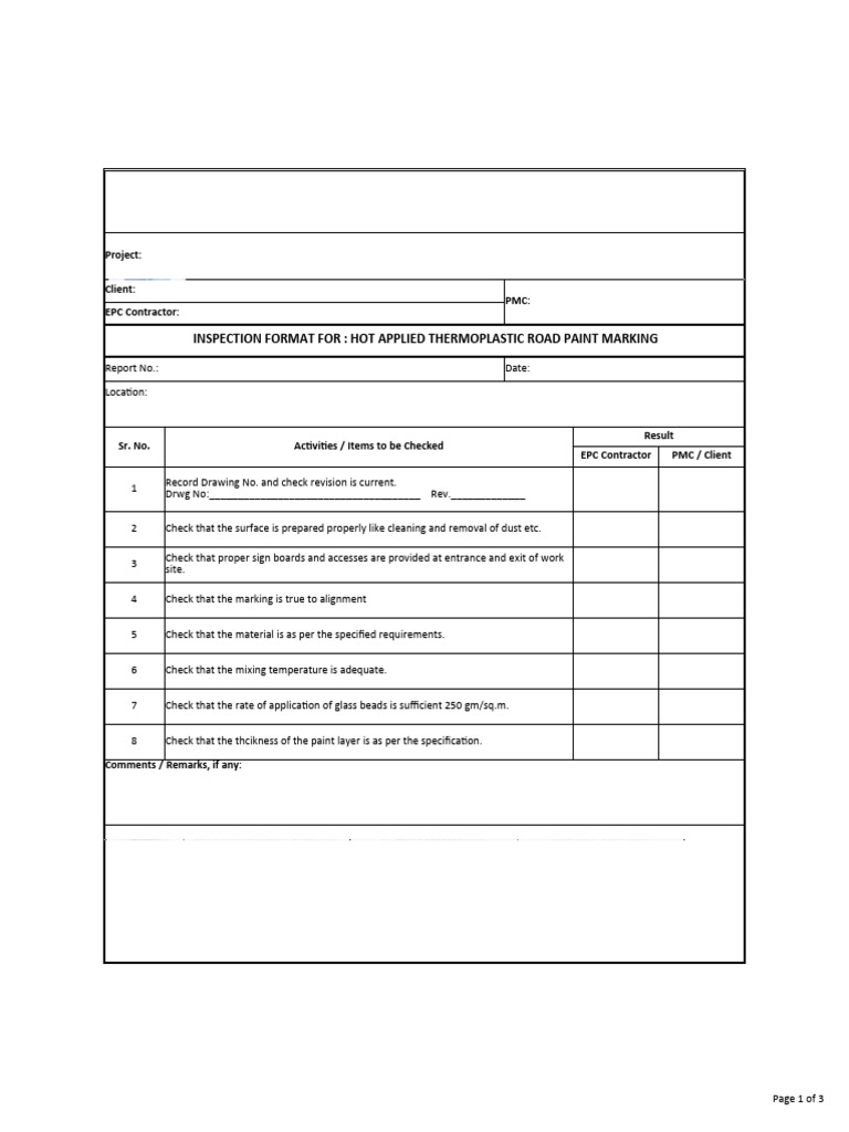 Checklist - THERMOPLASTIC ROAD PAINT MARKING | PDF