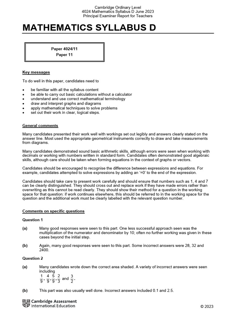 Mathematics Syllabus D: Paper 4024/11 Paper 11 | PDF | Numbers ...
