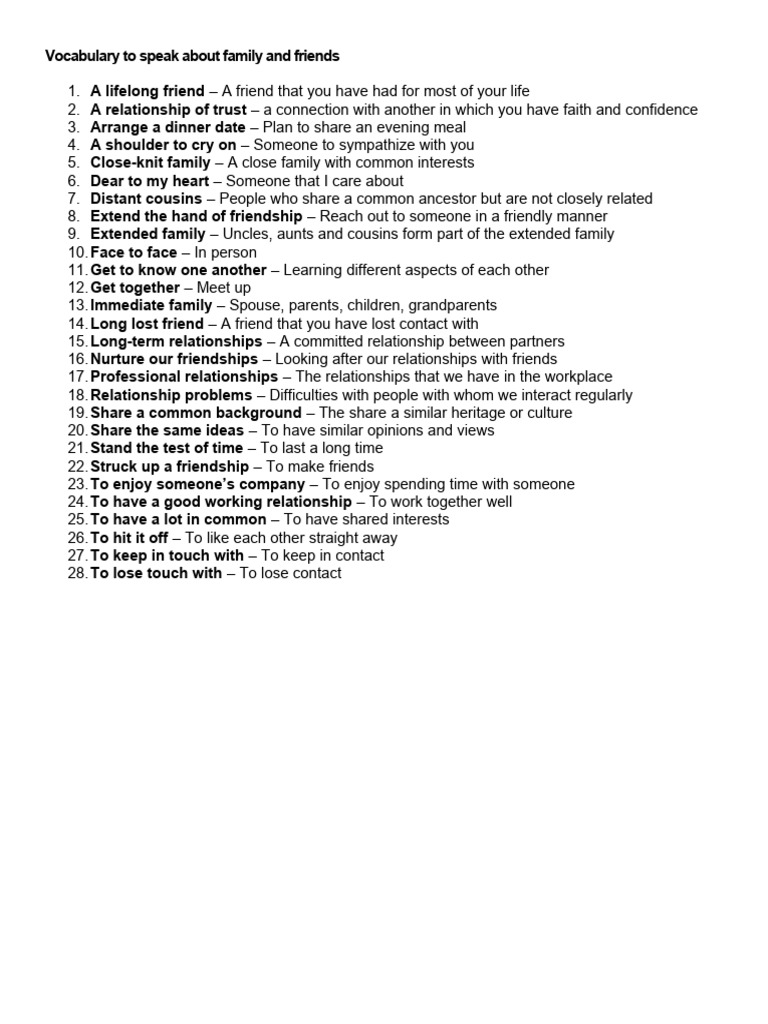 Speaking Family and Relationships | PDF | Family | Friendship
