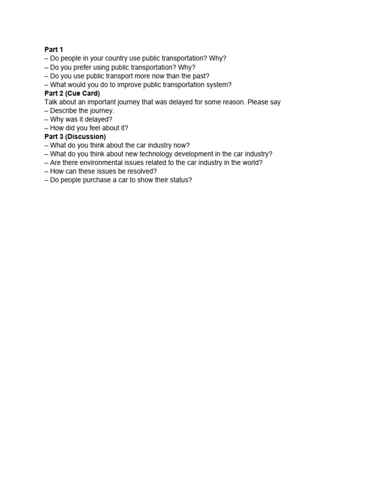 Transport Speaking HW | PDF