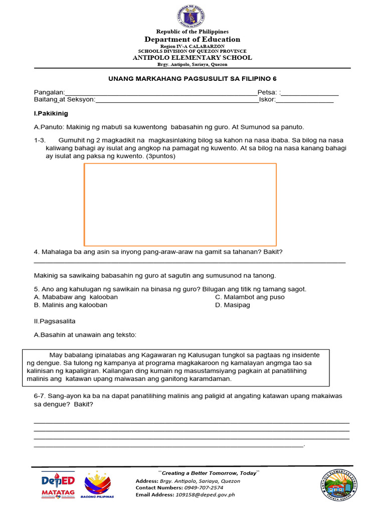 PT_FILIPINO 6 and TOS_Q1_V2 new | PDF