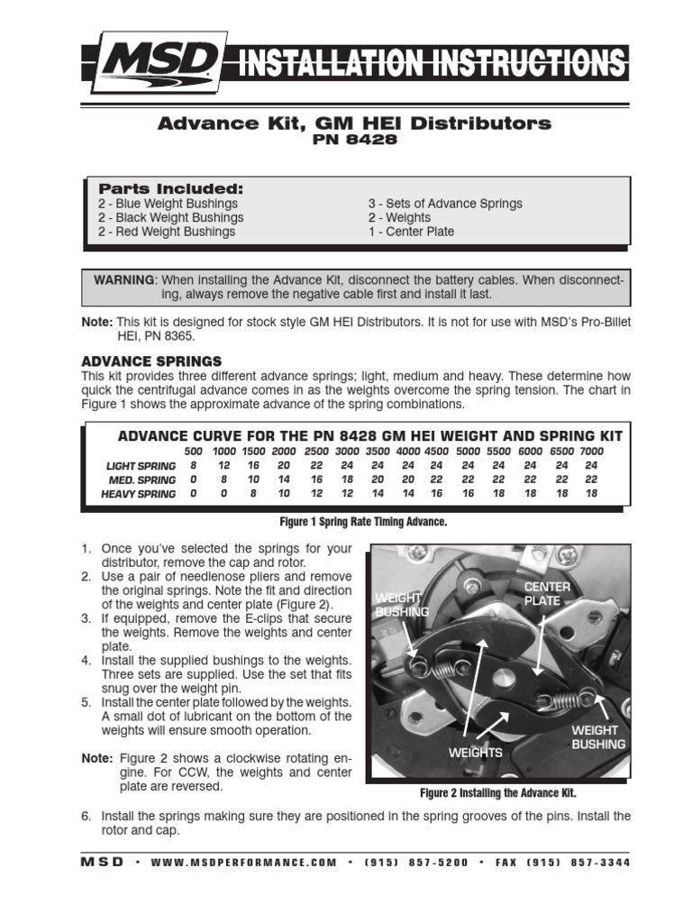 Advance Kit, GM HEI Distributors: PN 8428 Parts Included | PDF