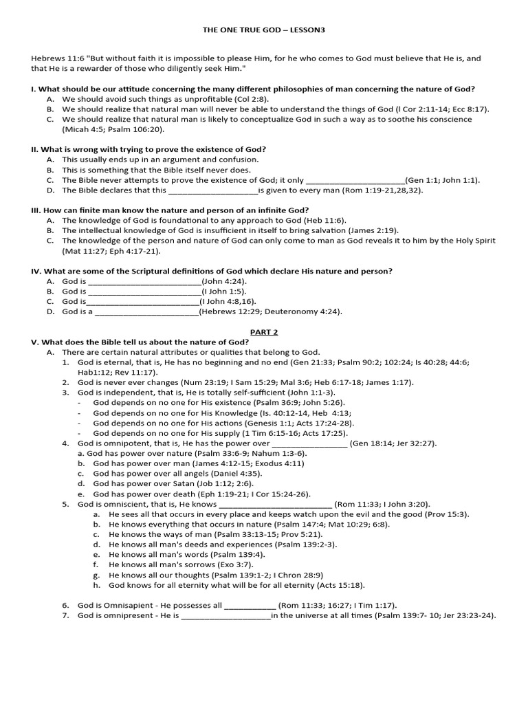 Lesson3 The One True God | PDF | God | Book Of Genesis