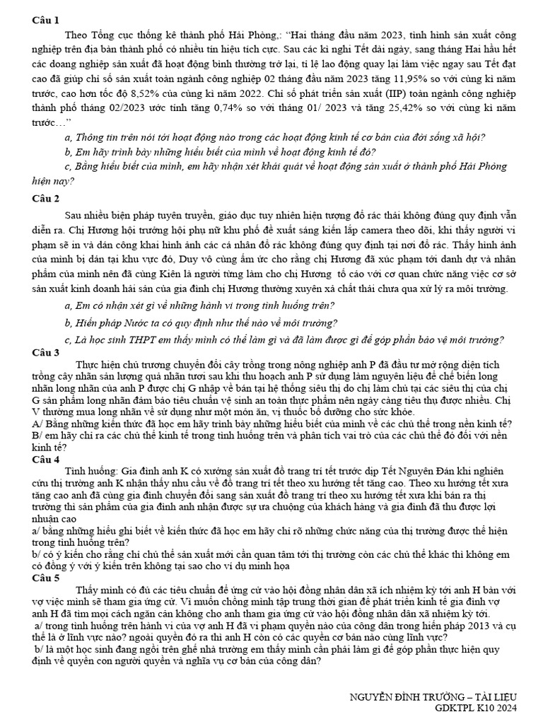 câu hỏi tình huống ktpl 10 | PDF