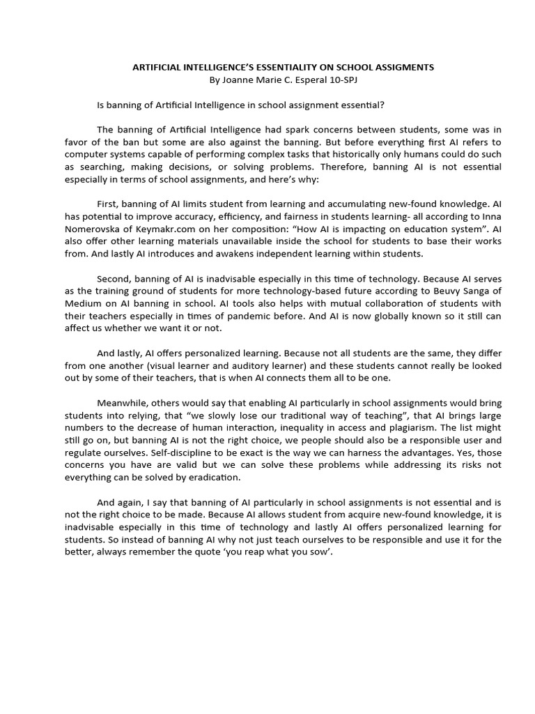 argumentative essay | PDF | Artificial Intelligence | Intelligence (AI ...